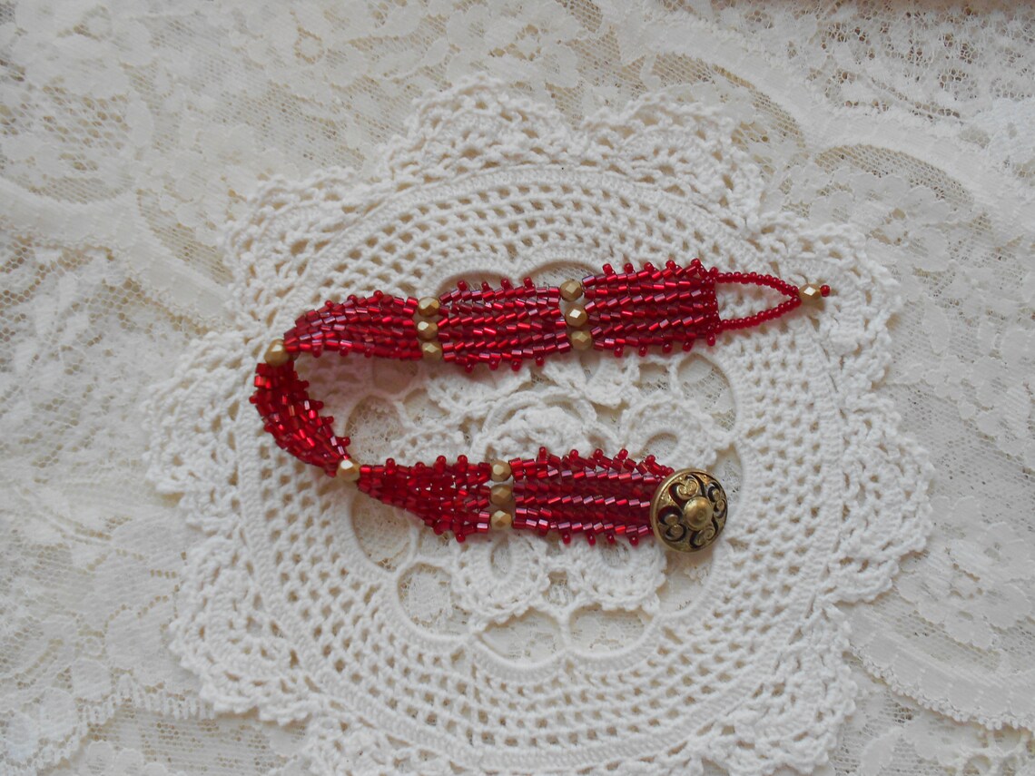 Red and Gold Herringbone Rope Necklace Matching Bracelet - Etsy