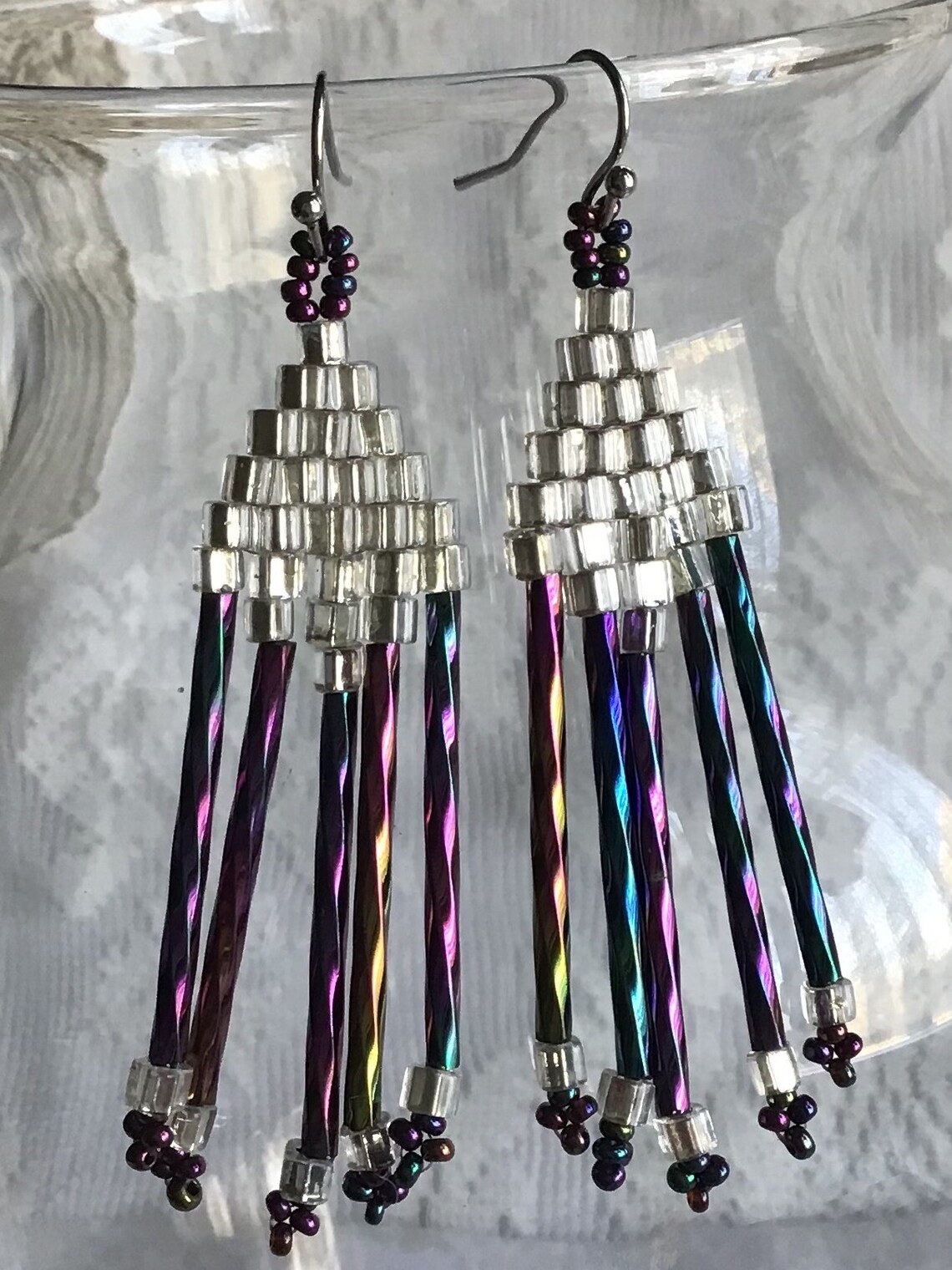 Long Bugle Bead Earrings, Vintage 30mm Bugle Bead Earrings, Long Seed ...