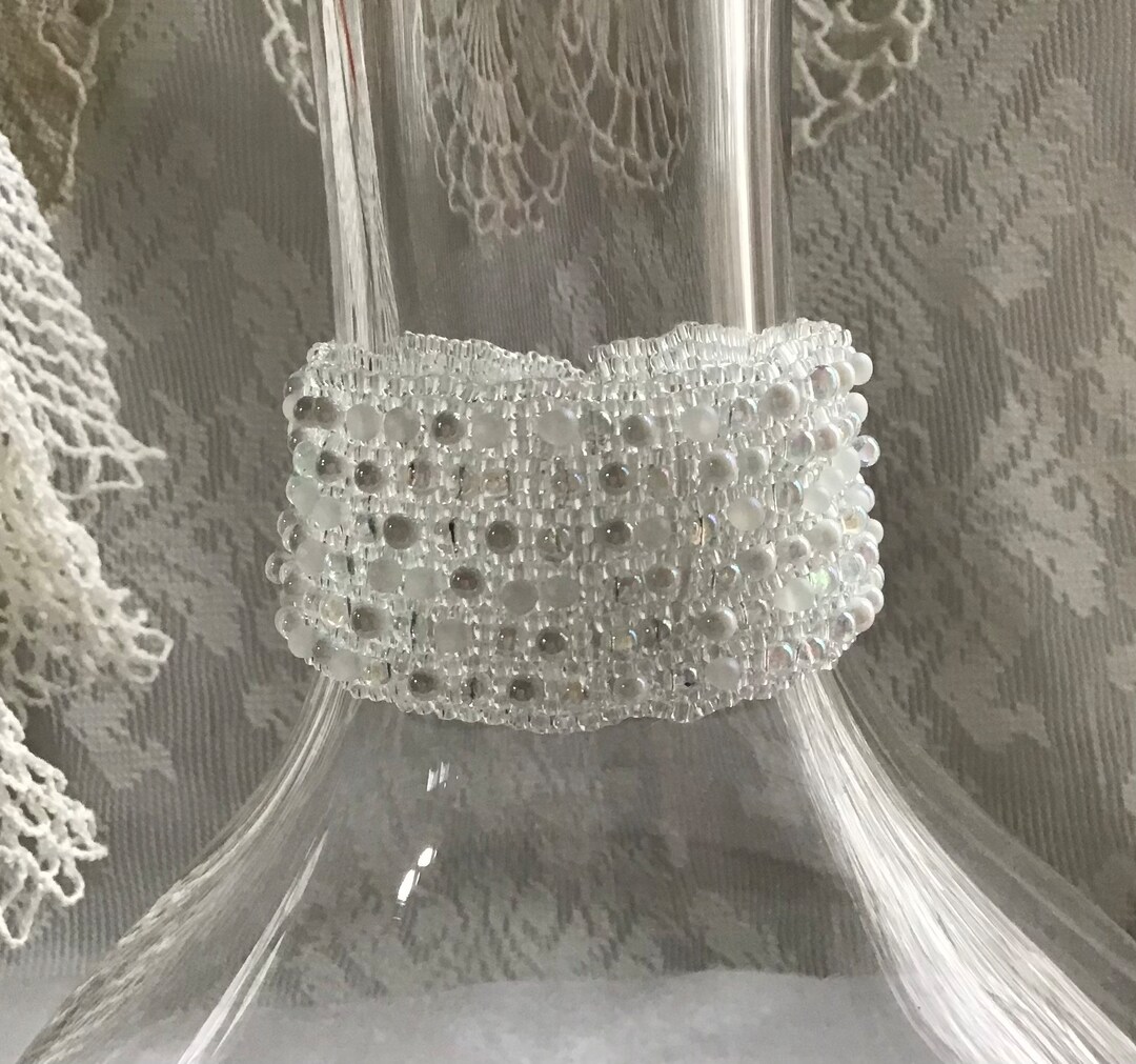 Pearly White Bead Bridal Cuff, Classic Bridal Seed Bead Bracelet ...