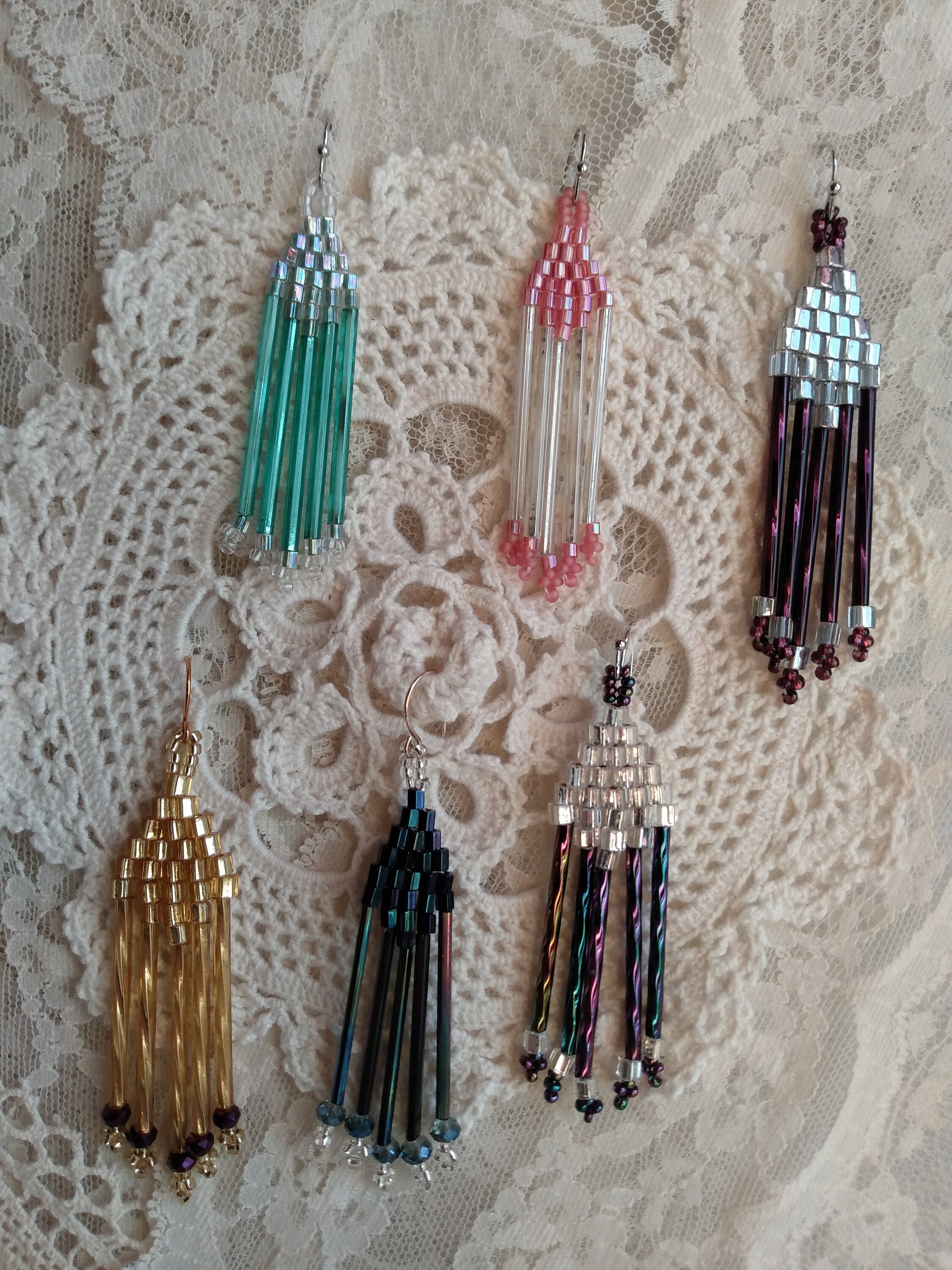 Long Bugle Bead Earrings, Vintage 30mm Bugle Bead Earrings, Long Seed ...