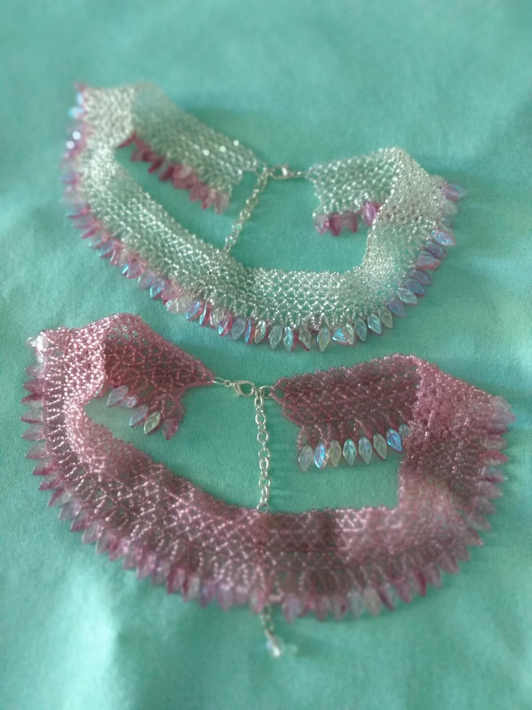Crystal Bridal Collar: Iridescent Pink Leaf Beads Fringe Choker - Etsy