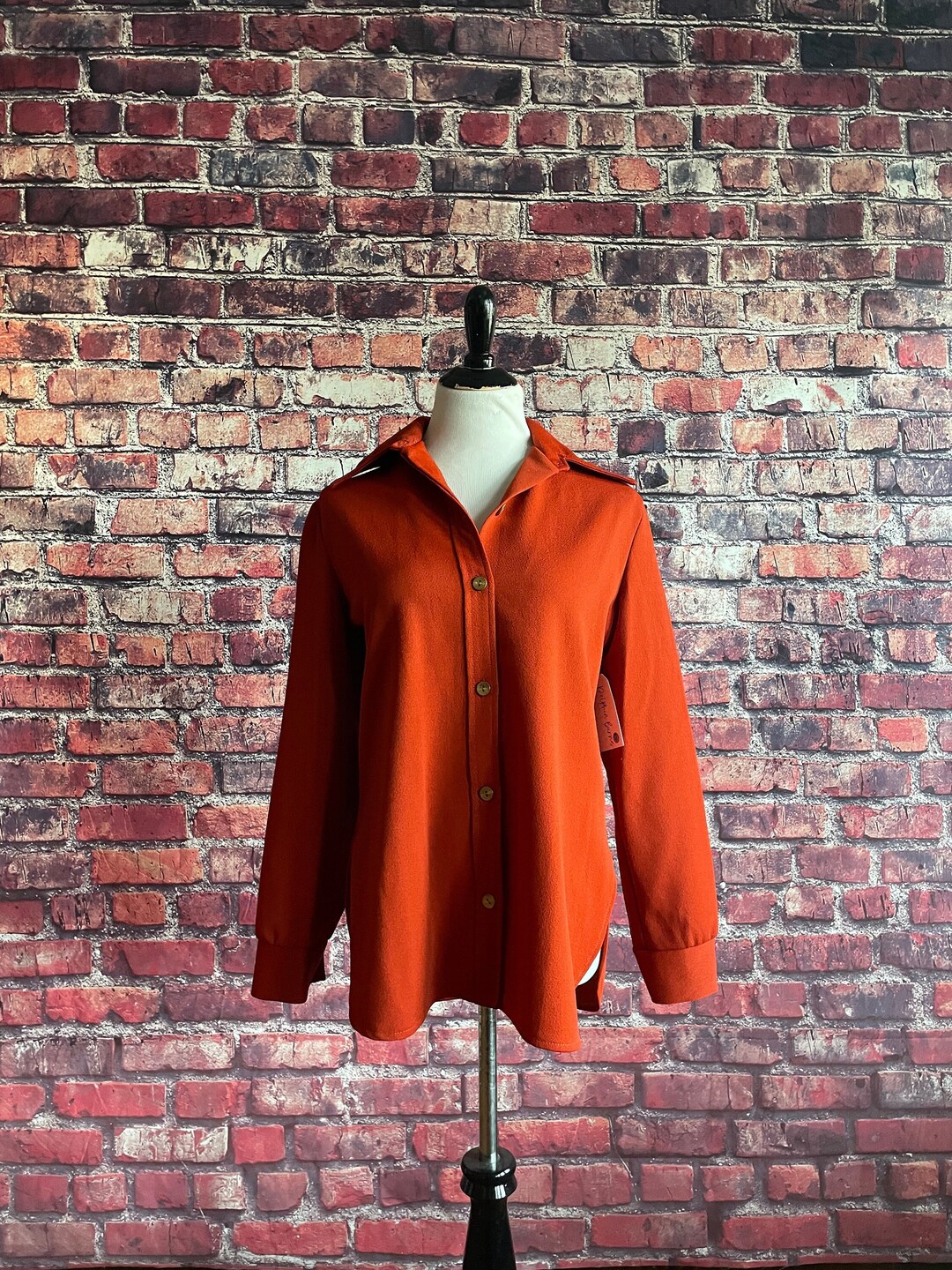 Vintage 1970s Rust Top | Button up Red Orange Shirt | Simple Casual ...
