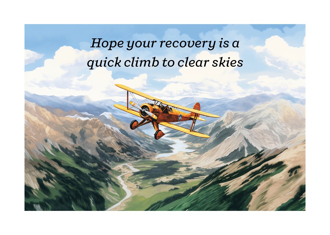 Get Well Soon Aviation Digital Card - Biplane - Mountains - 5X7 - Etsy