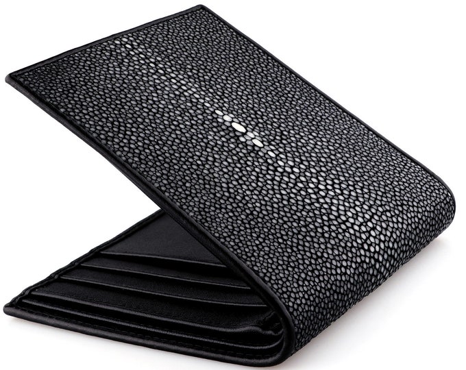Black Stingray Leather Exotic Trifold Wallet, Gifts for Men, Luxury ...