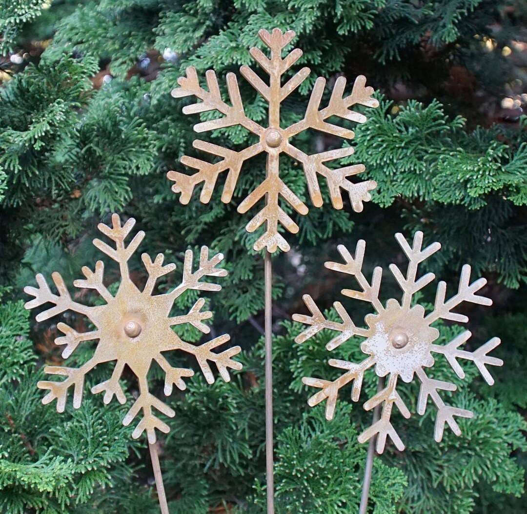 Set of Metal Snowflakes Garden Art - Etsy