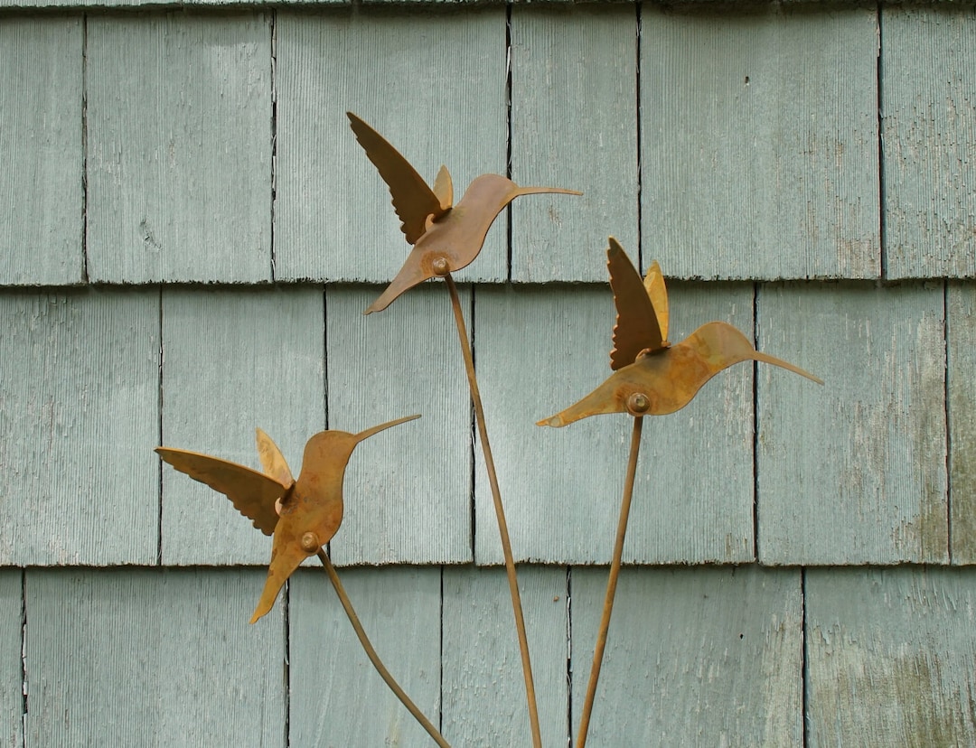 Metal Hummingbird Set - Garden Art - Etsy