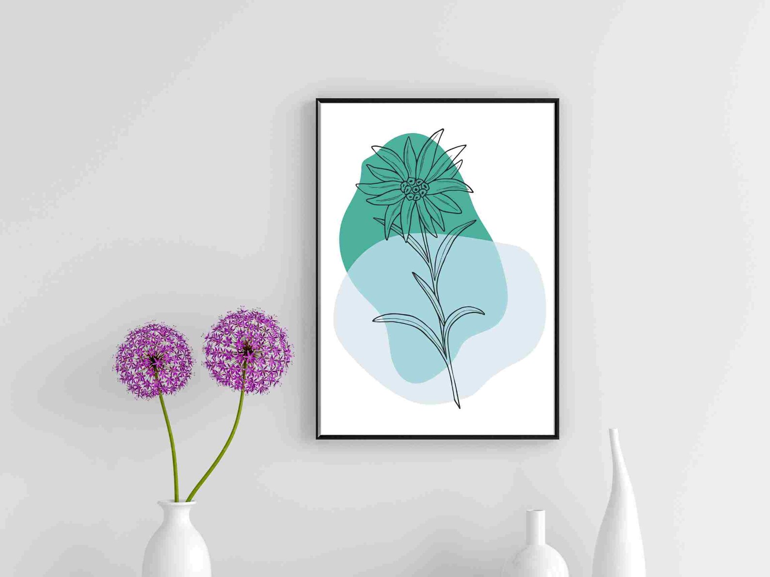 Set of 3 Floral Line Drawing With Subtle Background Green - Etsy