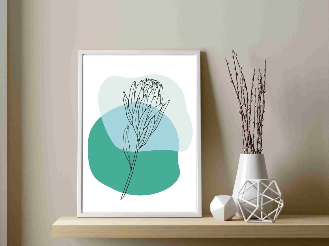 Set of 3 Floral Line Drawing With Subtle Background Green - Etsy