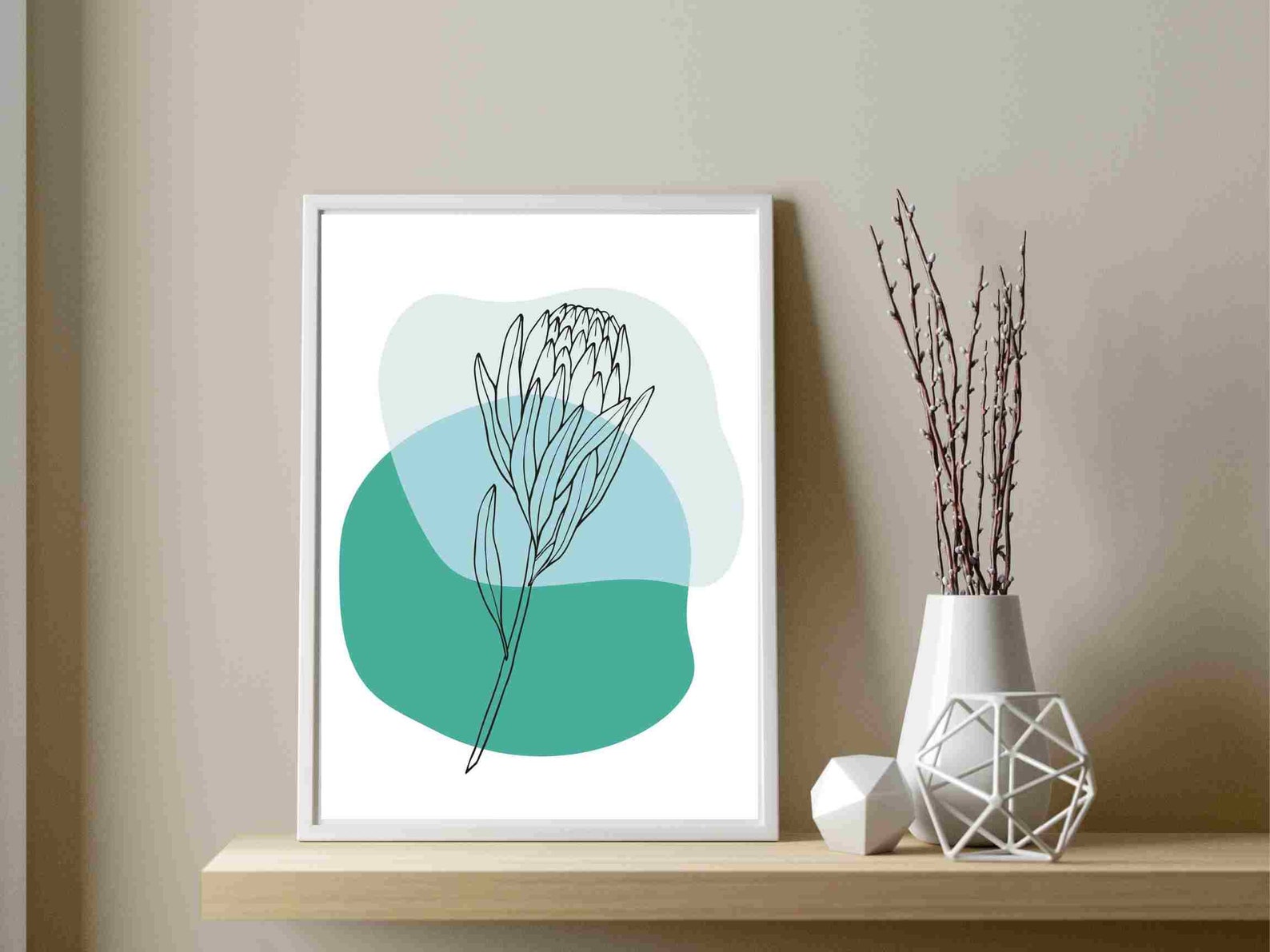 Set of 3 Floral Line Drawing With Subtle Background Green - Etsy