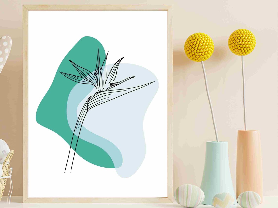 Set of 3 Floral Line Drawing With Subtle Background Green - Etsy