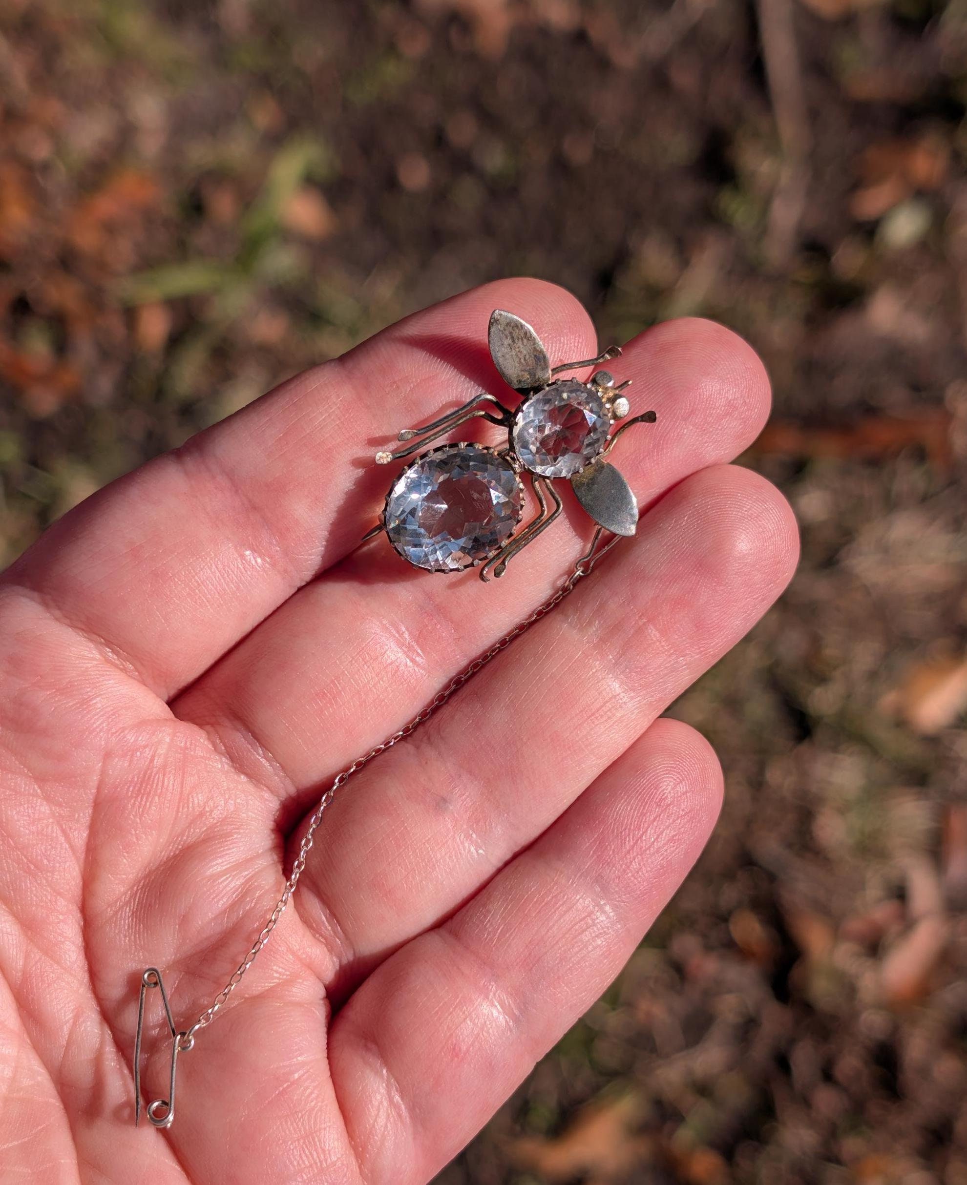 ANTIQUE Solid Silver Rock Crystal Quartz Victorian Bee Insect Bug ...