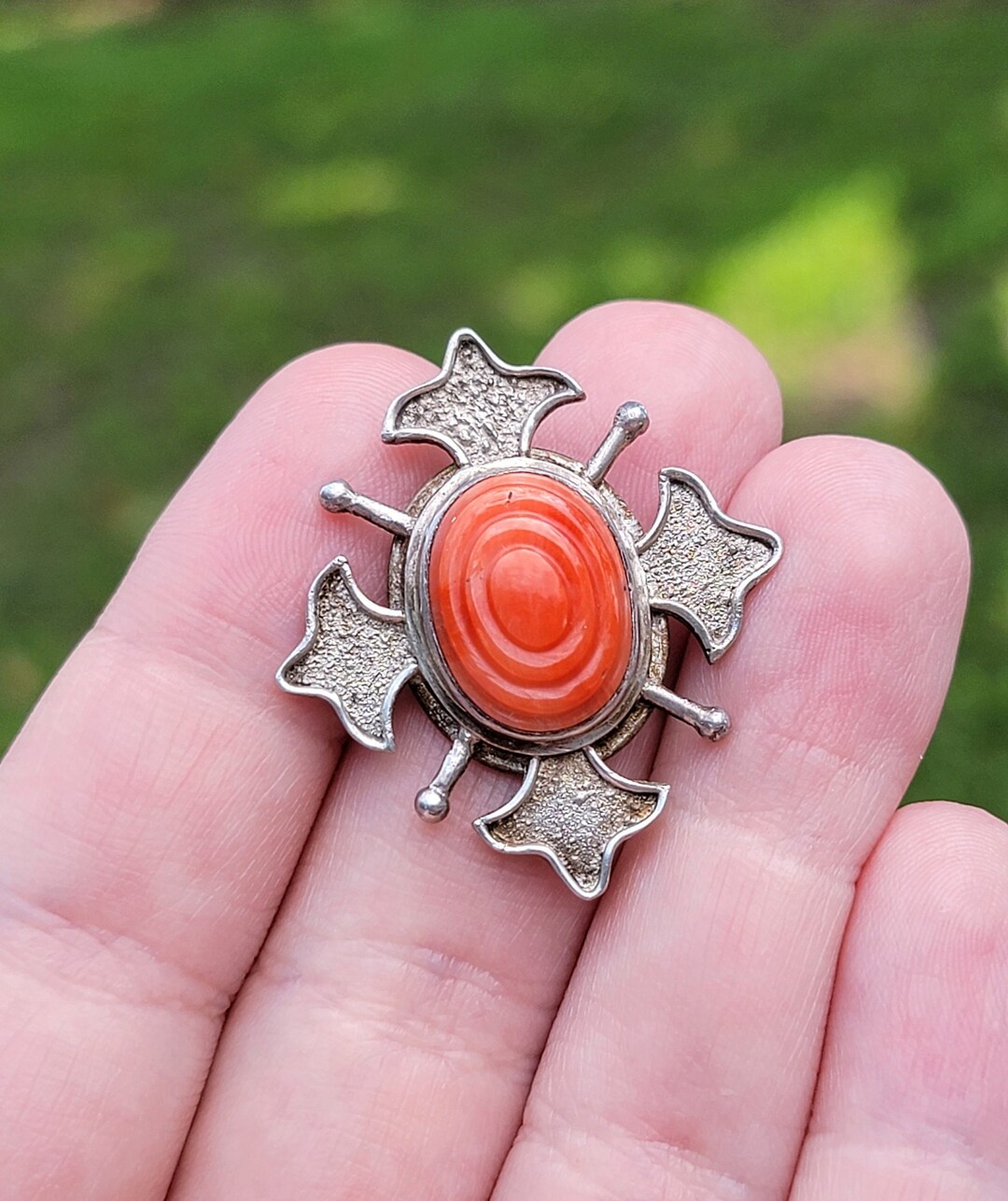 VINTAGE to Antique Solid Silver Carved Coral Southwestern Native ...