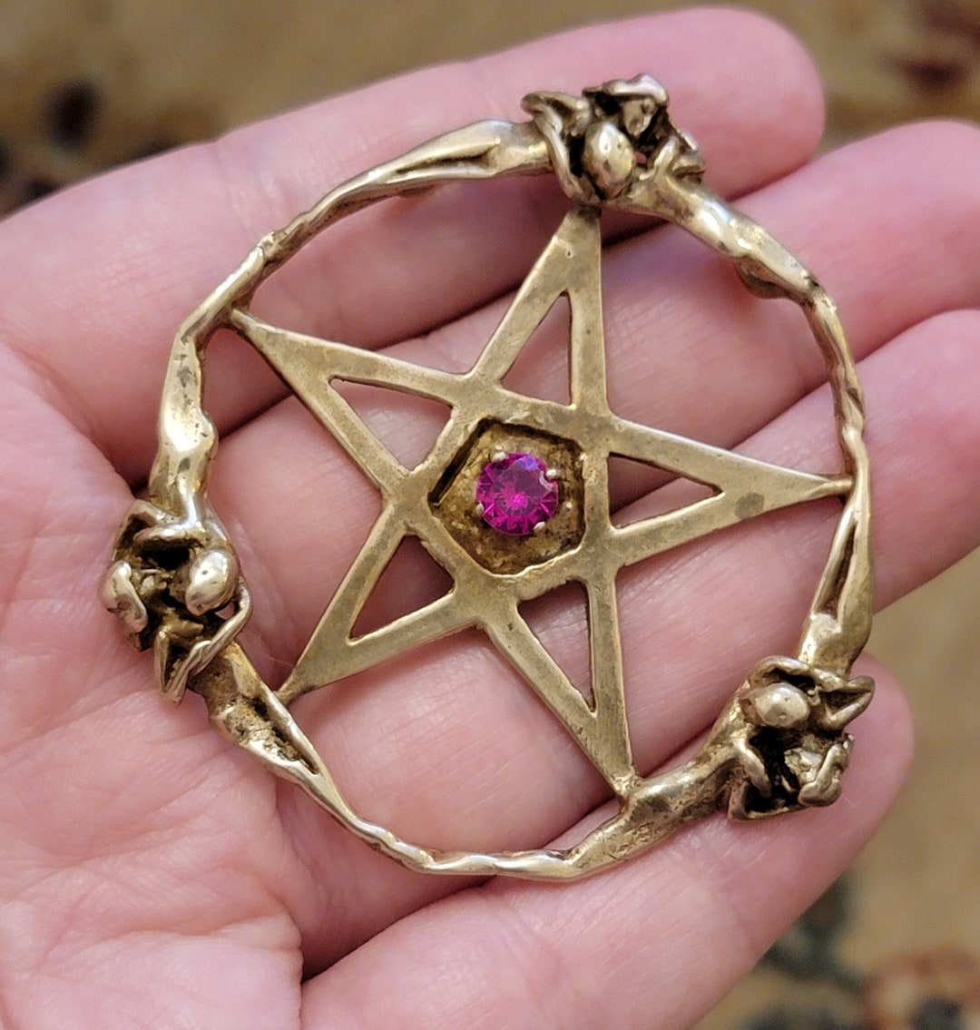 VINTAGE Modernist Art Pentacle Pendant Sculptural Brass Magical ...
