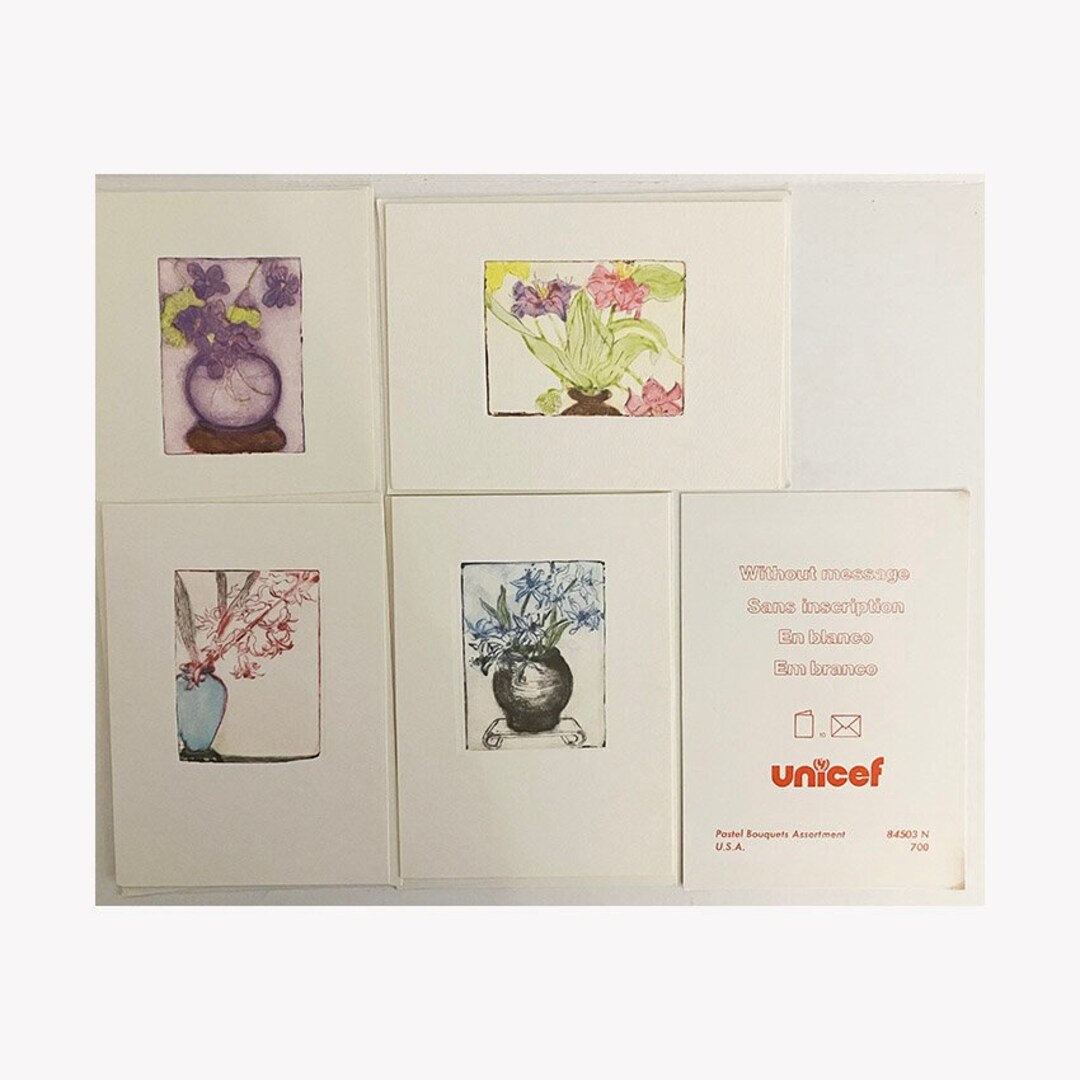 Vintage Unicef Cards Set of 4 Bouquet Assortment Art Print Note Cards ...