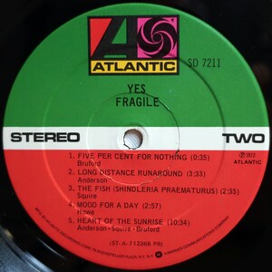 Rare '75 YES Fragile Atlantic Records Vintage U.S. Early Vinyl Repress LP Near MINT! Symphonic ...