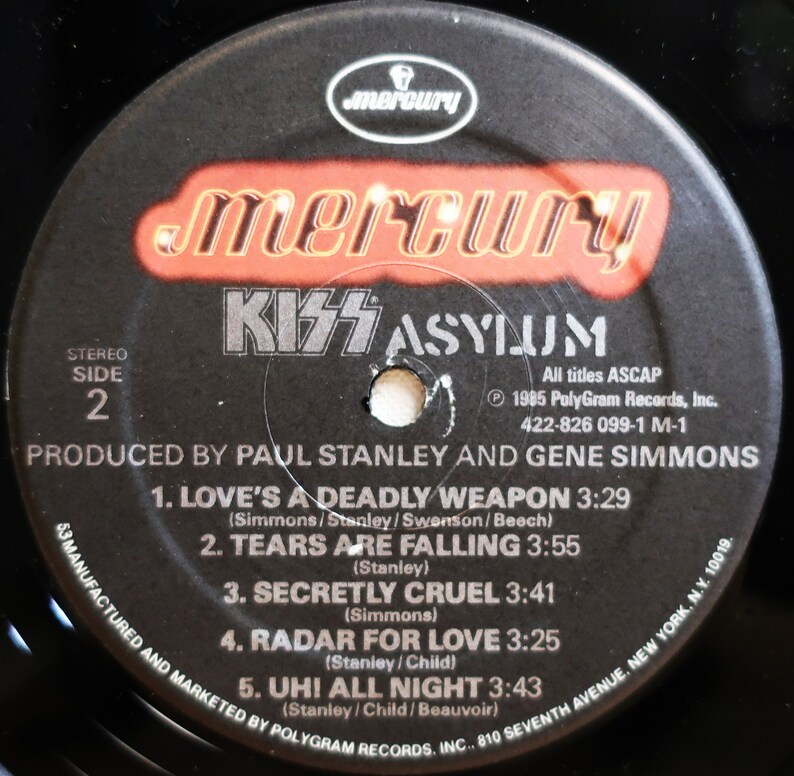 Original 1985 KISS Asylum Mercury Records Vintage US Vinyl Press Lp ...