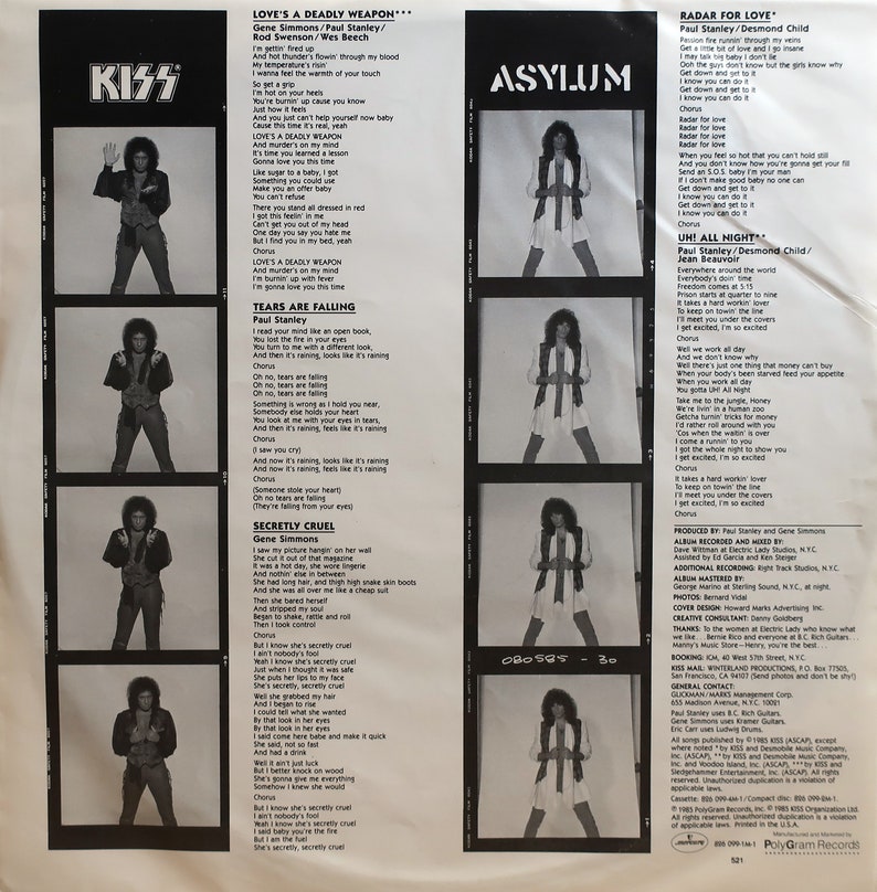Original 1985 KISS Asylum Mercury Records Vintage US Vinyl Press Lp ...