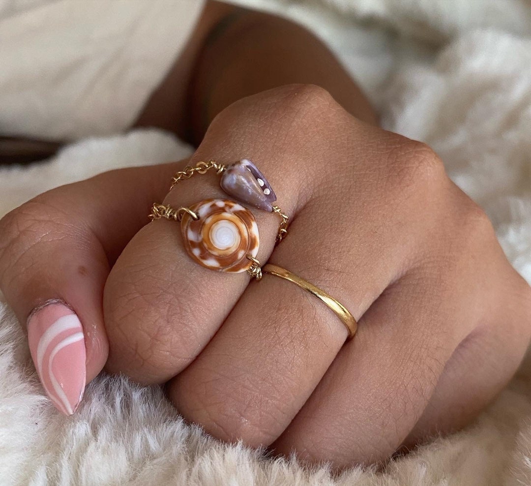 14k Gold Filled Hawaiian Shell Chain Ring, Choose Your Own Shell Ring ...