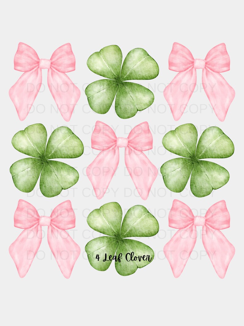 Coquette Bow 4 Leaf Clover Lucky PNG Preppy Design - Sublimation Design ...