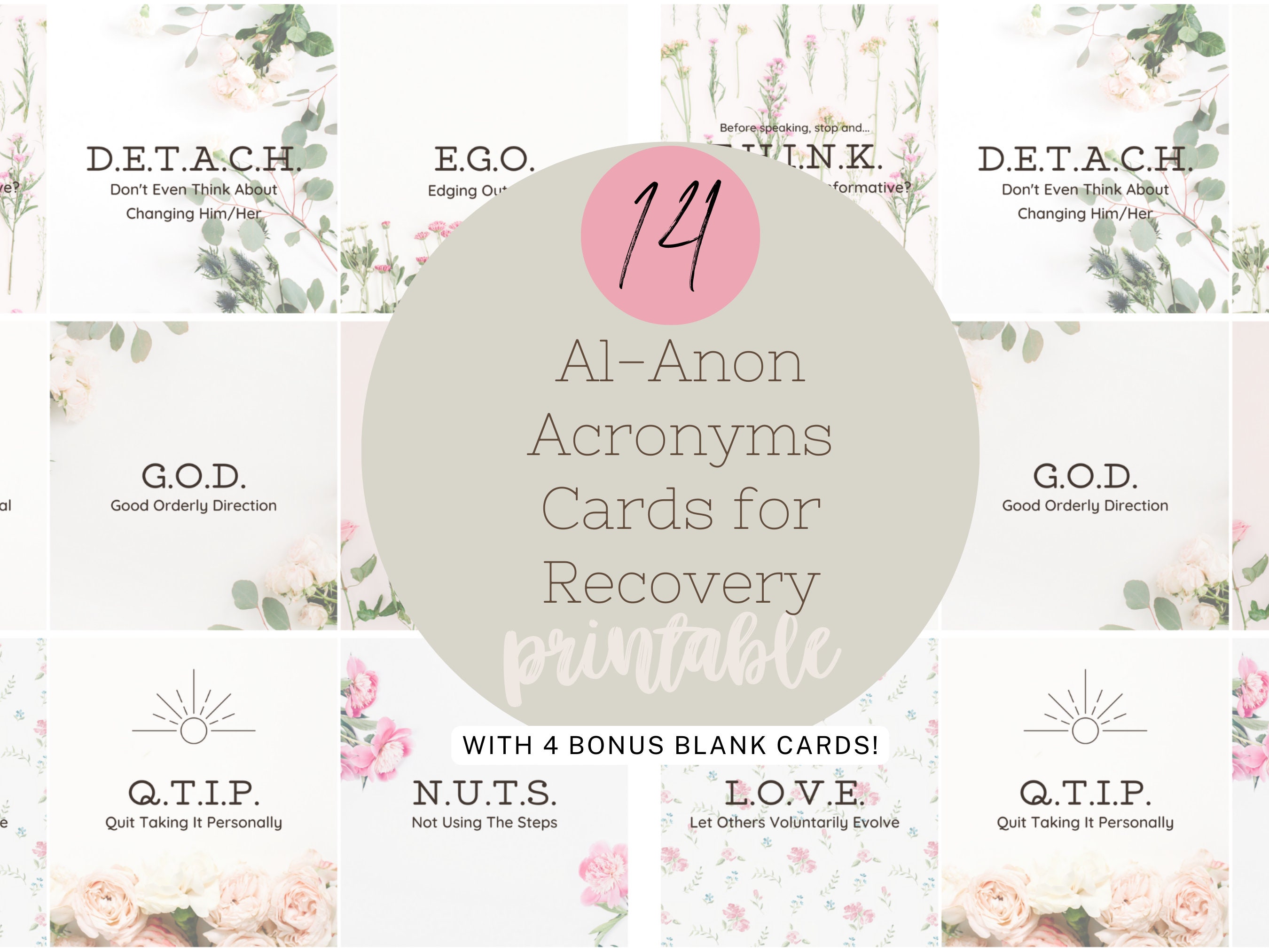Al-anon AA Acronyms Recovery Cards | Sobriety Inspirational Cards ...