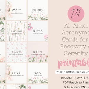 Al-anon AA Acronyms Recovery Cards | Sobriety Inspirational Cards ...