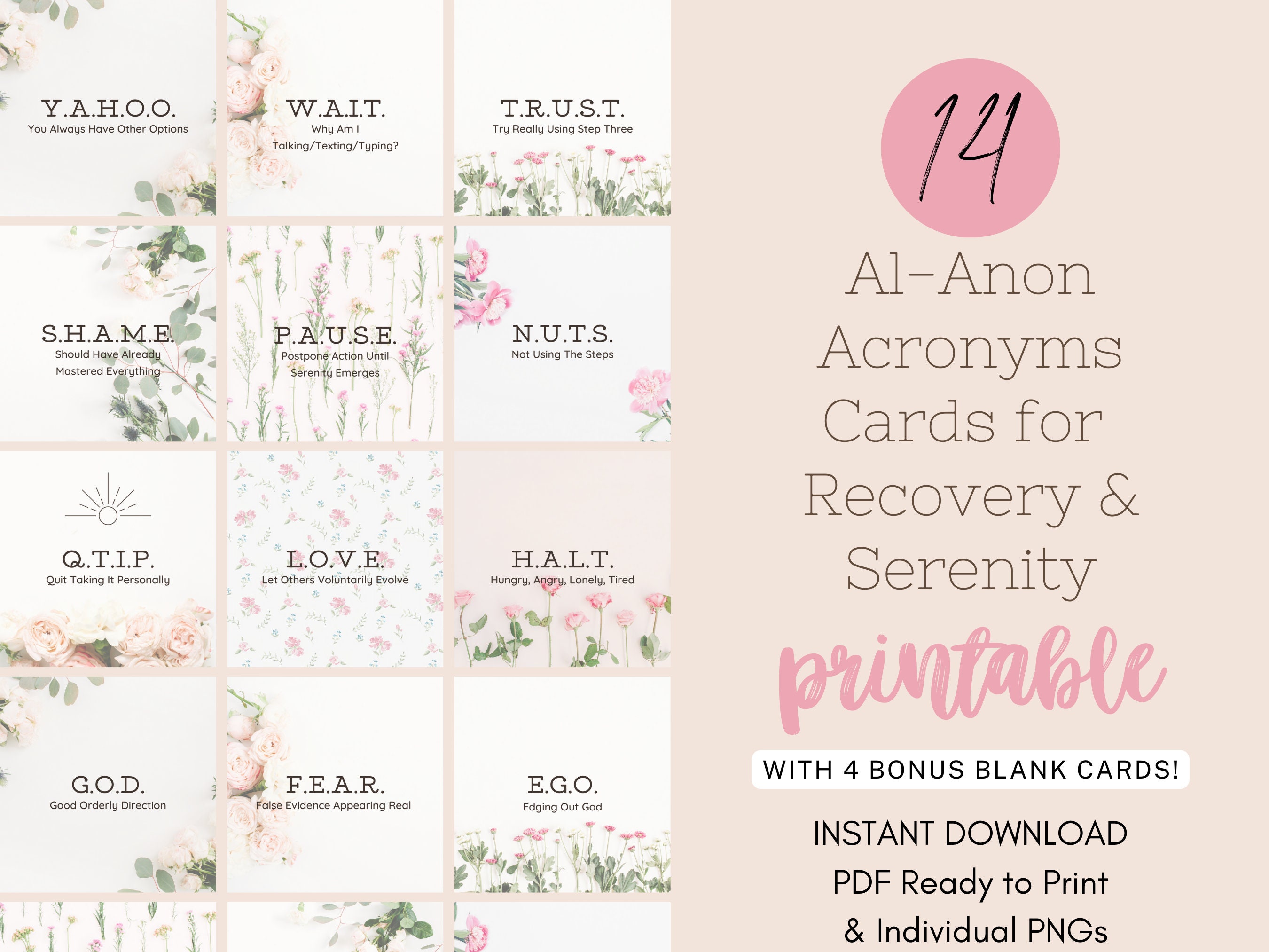 Al-anon AA Acronyms Recovery Cards | Sobriety Inspirational Cards ...
