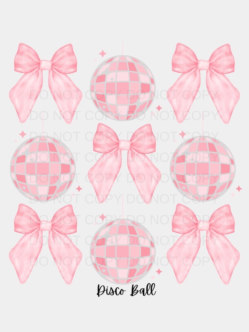 Coquette Bow Pink Disco Ball PNG Preppy Design Sublimation Design ...