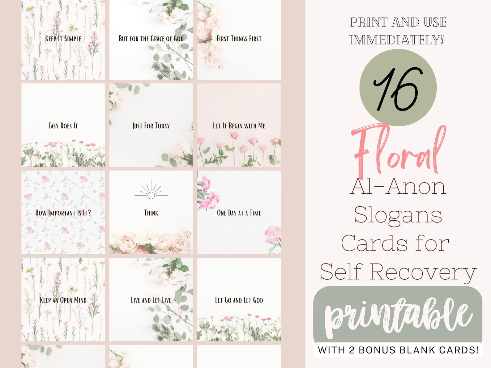 Al-anon AA Slogans Recovery Cards | Daily Inspirational Cards | Floral ...