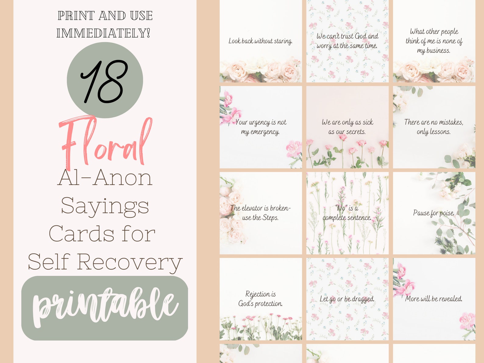 Al-anon AA Sayings Recovery Cards | Sobriety Inspirational Cards ...