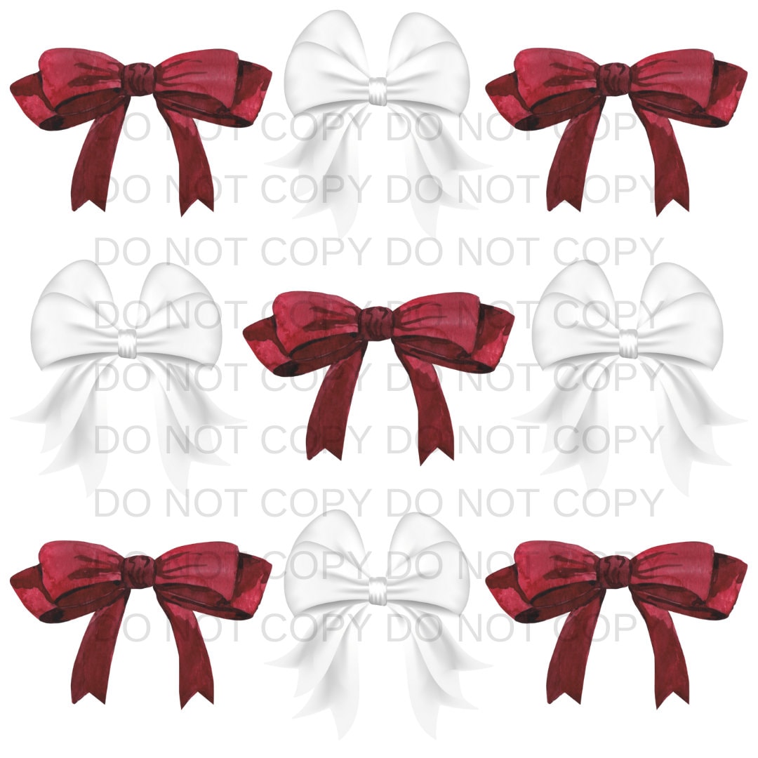 Coquette Maroon Red and White Team Color Bows PNG Preppy Design ...