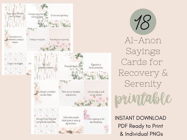 Al-anon AA Sayings Recovery Cards | Sobriety Inspirational Cards ...