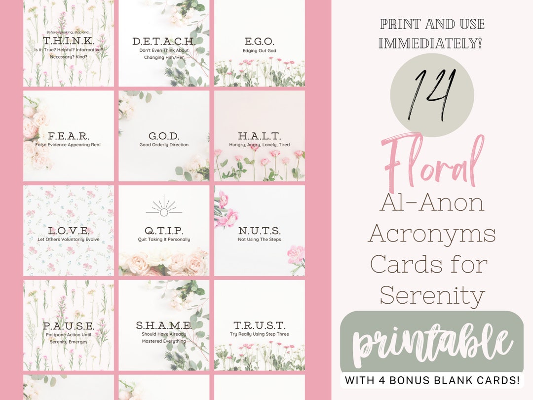 Al-anon AA Acronyms Recovery Cards | Sobriety Inspirational Cards ...