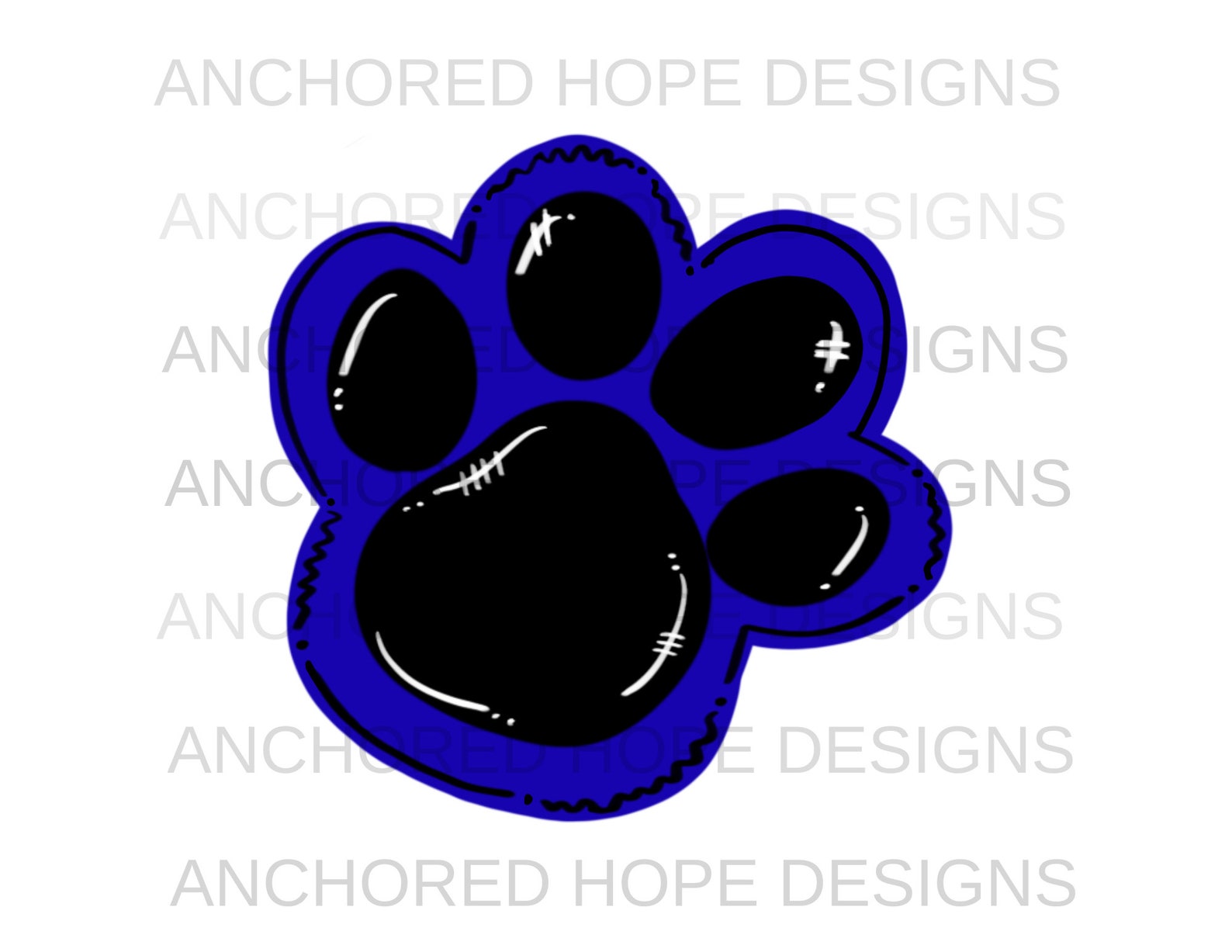 Royal Blue & Black Paw Print Hand Drawn PNG - Sublimation Design ...