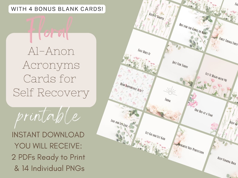 Al-anon AA Acronyms Recovery Cards | Sobriety Inspirational Cards ...