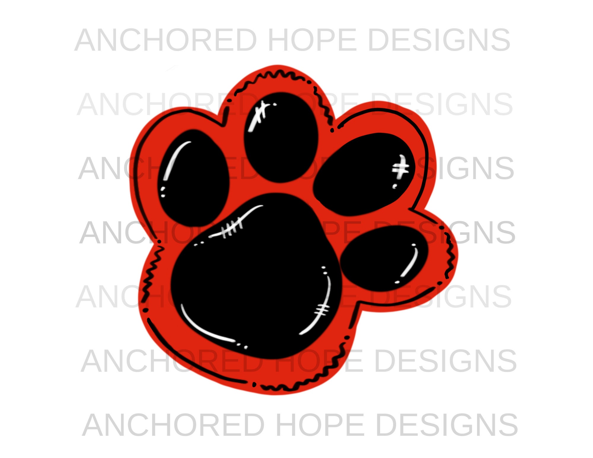 Red & Black Paw Print Hand Drawn PNG - Sublimation Design Download ...
