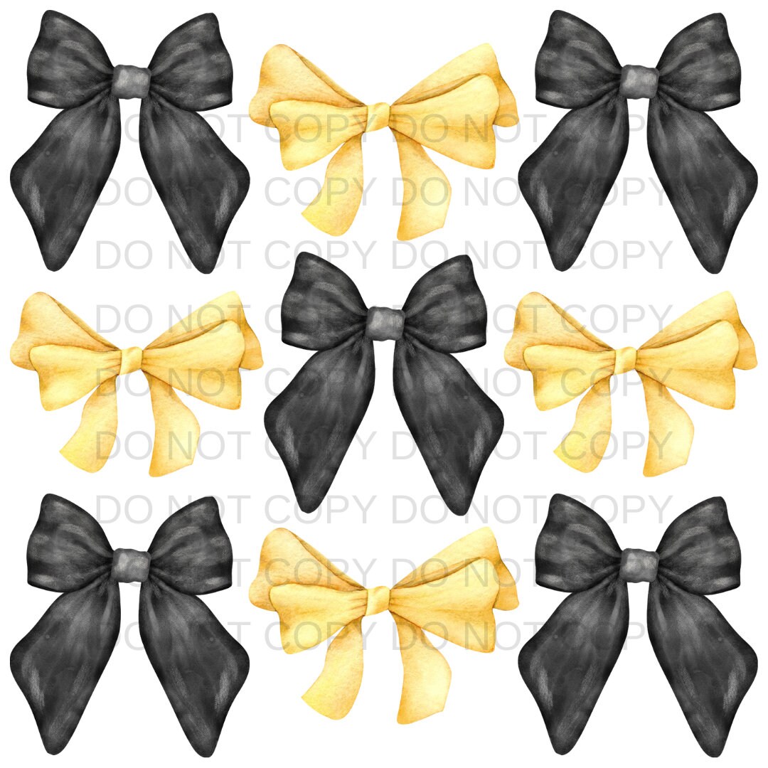 Coquette Black and Yellow Gold Team Color Bows PNG Preppy Design ...