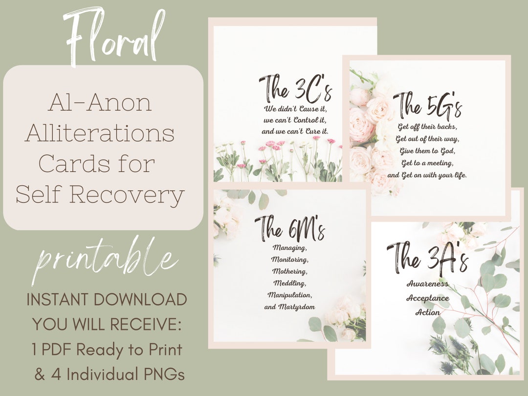 Al-anon AA Alliterations Recovery Cards | Sobriety Inspirational Cards ...