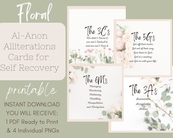 Al-anon AA Slogans Recovery Cards Daily Inspirational Cards Floral ...