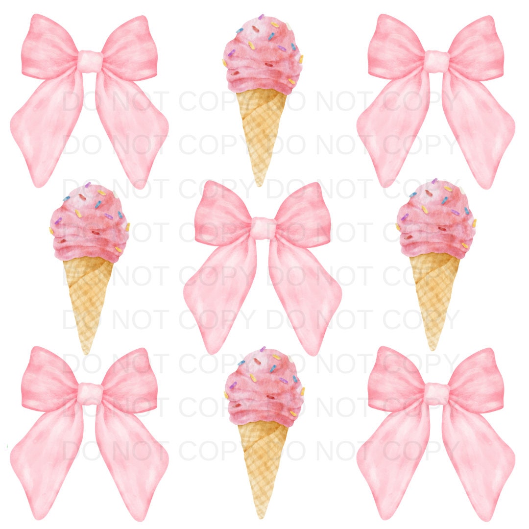 Coquette Bow Girl Pink Ice Cream Cone Summer Snacks PNG Preppy Design ...