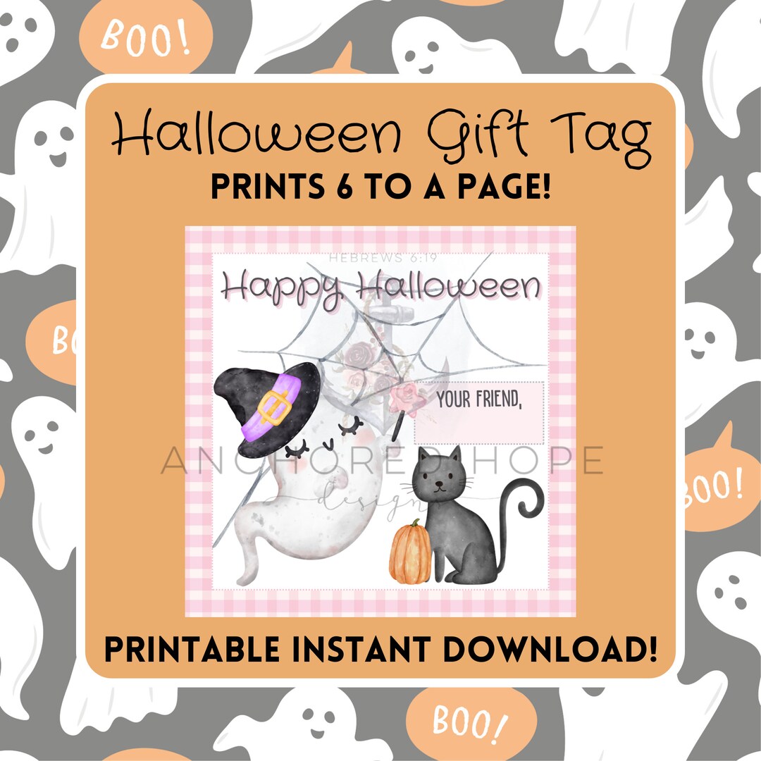 Halloween Gift Tag Printable Square PDF Favor Tags Treat Tags Spooky ...