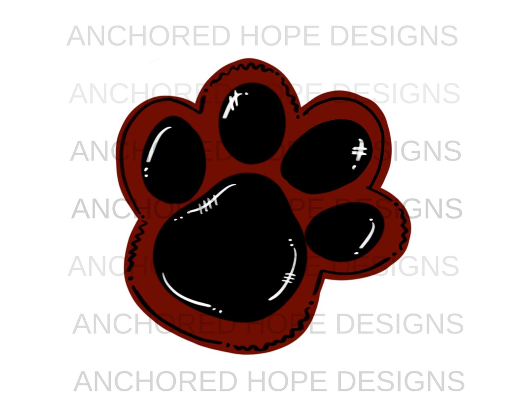 Maroon & Black Paw Print Hand Drawn PNG - Sublimation Design Download ...