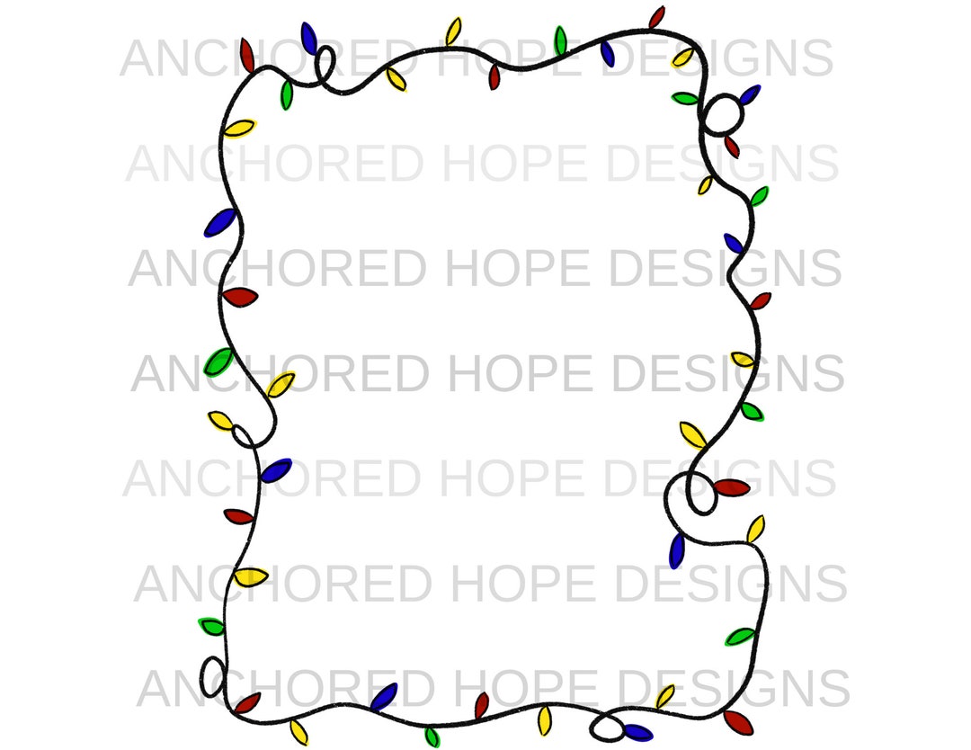 String Christmas Lights Border - Hand Drawn PNG - Sublimation Design ...