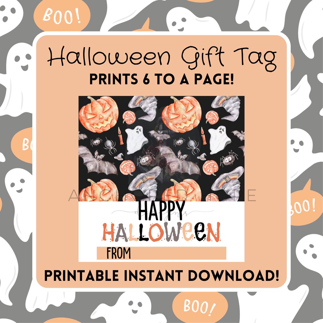 Halloween Gift Tag Printable Square PDF Favor Tags Treat Tags Spooky ...
