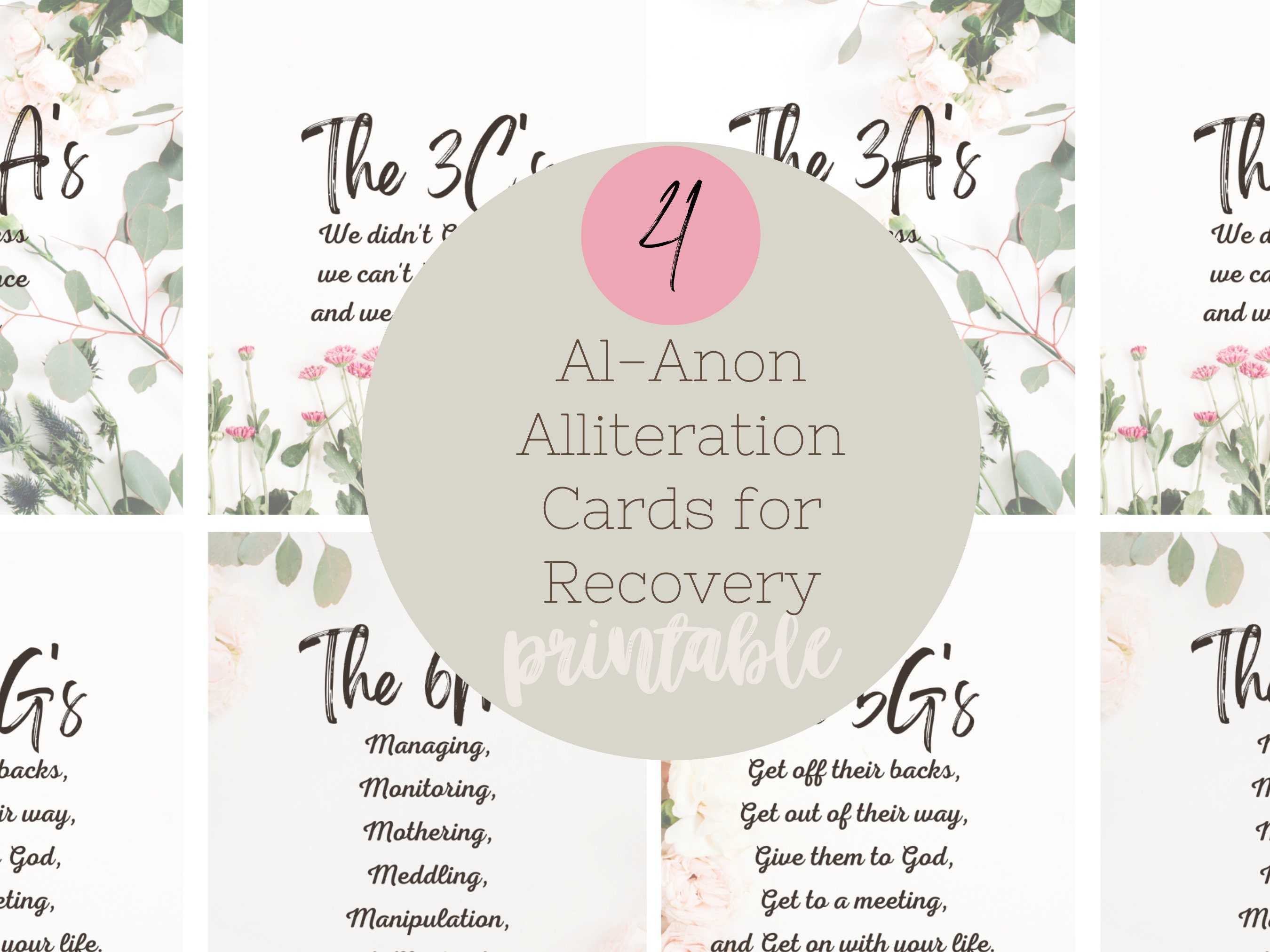 Al-anon AA Alliterations Recovery Cards | Sobriety Inspirational Cards ...