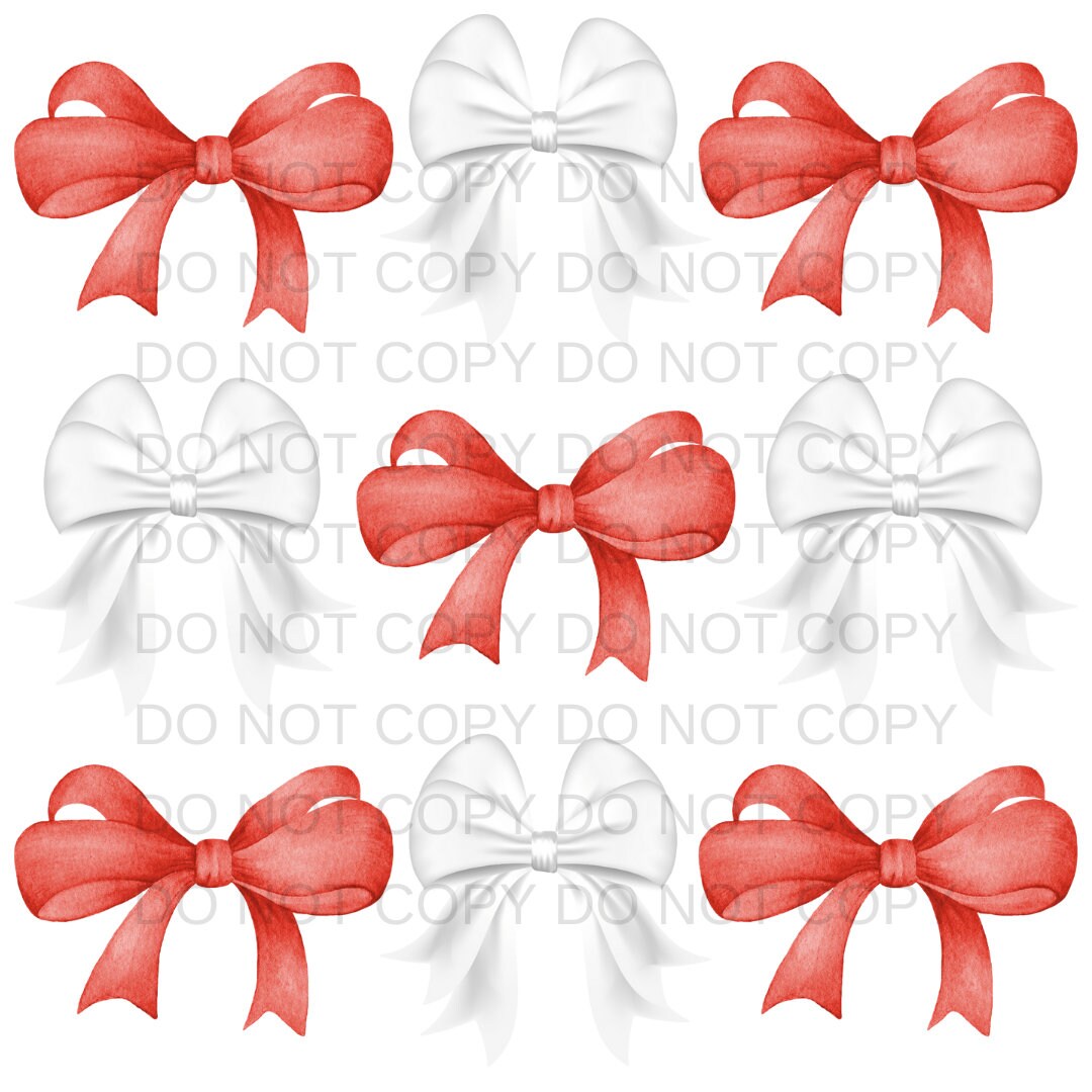 Coquette Red and White Team Color Bows PNG Preppy Design - Sublimation ...