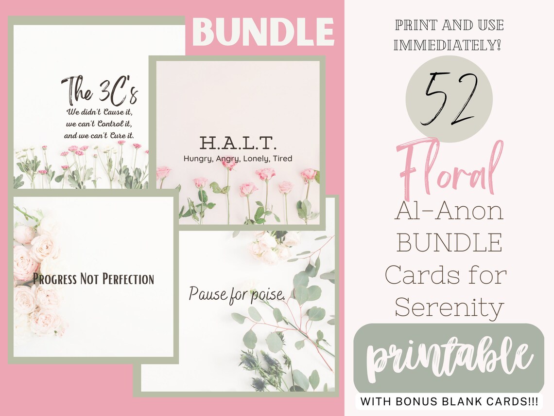 Al-anon AA BUNDLE Slogan Cards | Sobriety Inspirational Cards | Floral ...