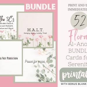 Al-anon AA BUNDLE Slogan Cards | Sobriety Inspirational Cards | Floral ...