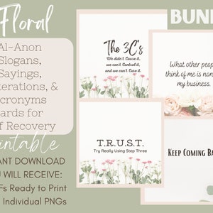 Al-anon AA BUNDLE Slogan Cards | Sobriety Inspirational Cards | Floral ...