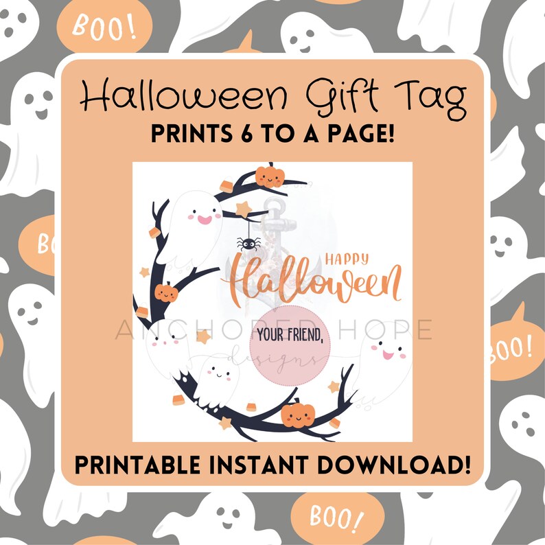 Halloween Gift Tag Printable Square PDF Favor Tags Treat Tags Spooky ...
