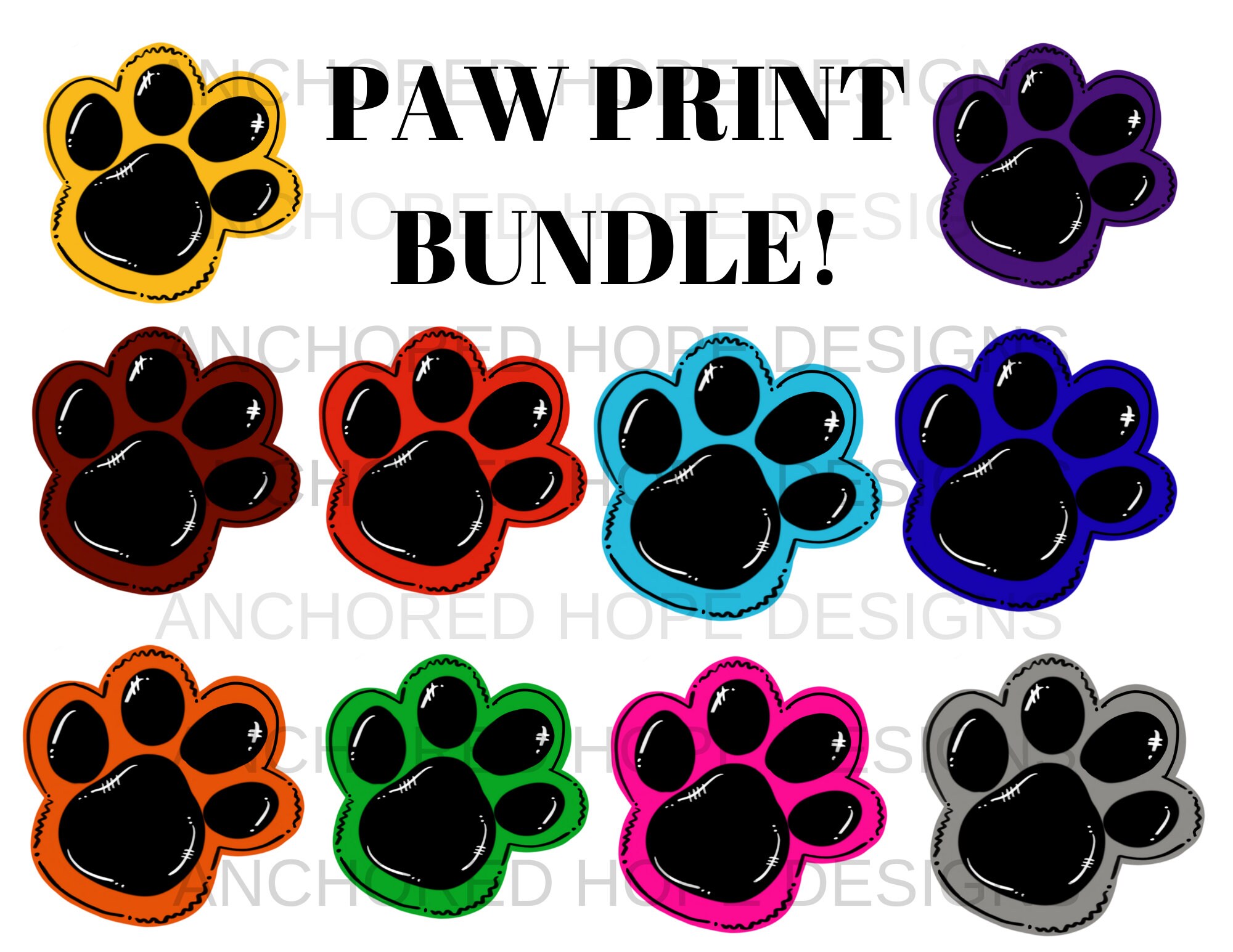 Paw Print BUNDLE 10 Colors Hand Drawn Pngs Sublimation - Etsy